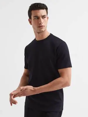 REISS Bradley Interlock Jersey Crew Neck T-shirt Navy