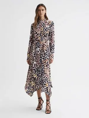 REISS Lira Animal Print Midi Dress