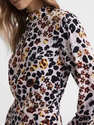 REISS Lira Animal Print Midi Dress