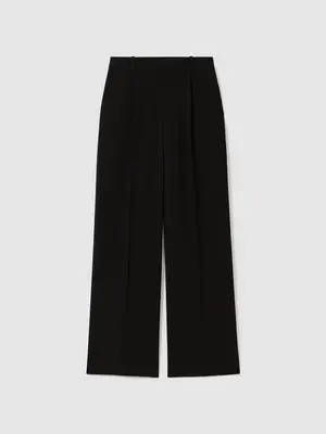 REISS Wide Leg Trousers With Elasticated Waistband - Black