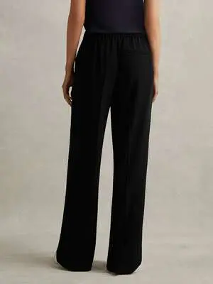 REISS Wide Leg Trousers With Elasticated Waistband - Black