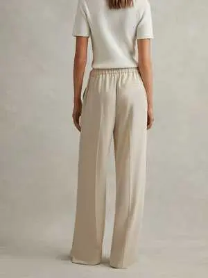 REISS Eden Wide Leg Trousers - Cream