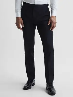 REISS Poker Standard Trim Modern Fit Tuxedo Trousers - Navy
