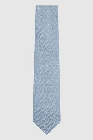 REISS Reiss Liam Polka Dot Silk Neck Tie Blue