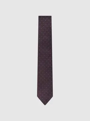 REISS Liam Polka Dot Silk Neck Tie - Burgundy