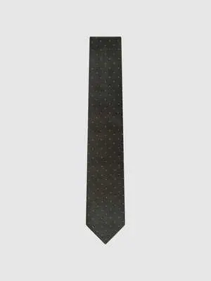 REISS Liam Polka Dot Silk Neck Tie Dark Green