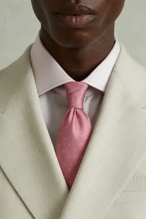 REISS Liam Polka Dot Silk Neck Tie - Dark Pink