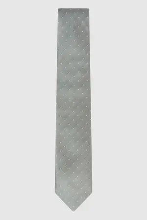REISS Reiss Liam Polka Dot Silk Neck Tie Green