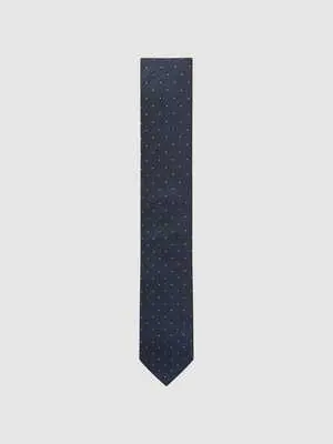REISS Liam Polka Dot Silk Neck Tie - Navy
