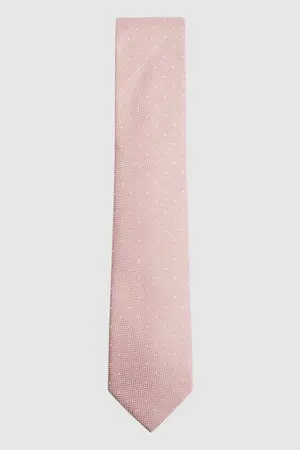 REISS Reiss Liam Polka Dot Silk Neck Tie Soft Pink