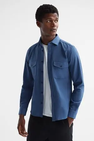 REISS Arlo Cotton Canvas Overshirt Blue