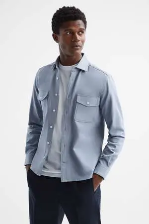 REISS Arlo Cotton Canvas Overshirt Dusty Blue