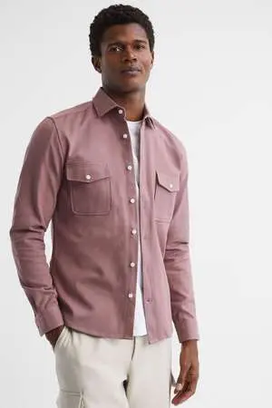 REISS Arlo Cotton Canvas Overshirt Woodrose
