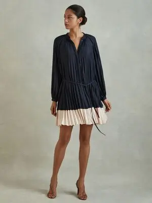 REISS Gabby Pleated Mini Dress
