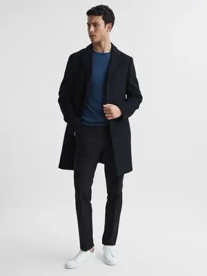 REISS Gable Single Breasted Overcoat - Black