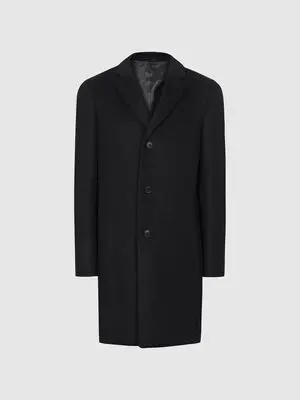 REISS Gable Single Breasted Overcoat - Black