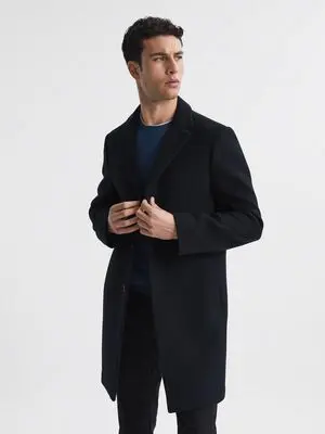 REISS Gable Single Breasted Overcoat - Black