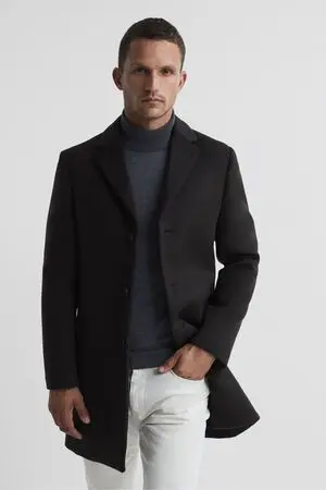 REISS Gable Single Breasted Overcoat Khaki