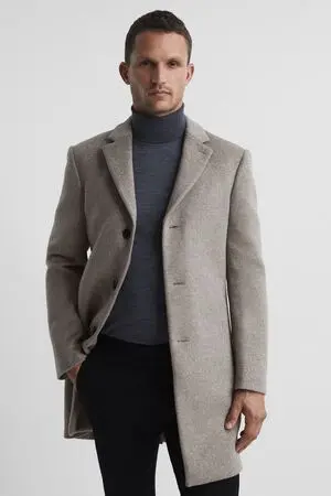 REISS Gable Single Breasted Overcoat Oatmeal