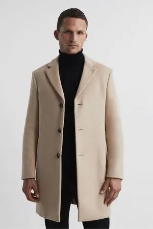 REISS Gable Single Breasted Overcoat Stone