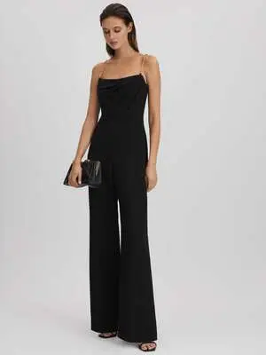 Halston Brea Stretch Crepe Jumpsuit - Black