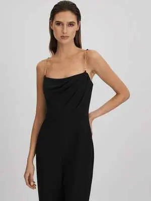 Halston Brea Stretch Crepe Jumpsuit - Black