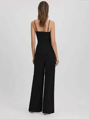 Halston Brea Stretch Crepe Jumpsuit - Black