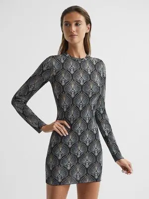 REISS Annie Metallic Jacquard Mini Dress