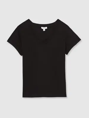 REISS Luana Cotton-jersey V-neck T-shirt