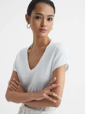 REISS Luana Cotton-jersey V-neck T-shirt