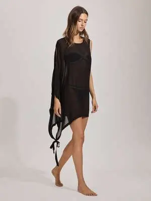 REISS Anya Sheer Draped Sleeve Cover Up - Black