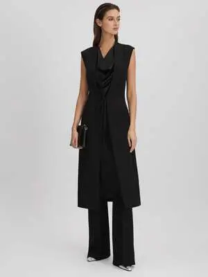 Halston Cowl Neck Wrap Midi Dress