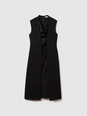 Halston Cowl Neck Wrap Midi Dress