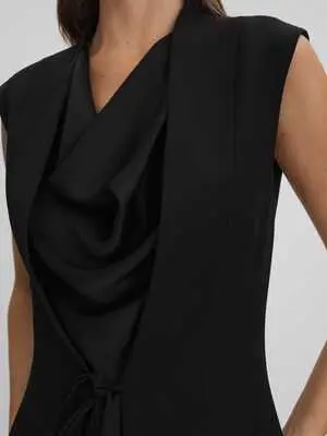 Halston Cowl Neck Wrap Midi Dress