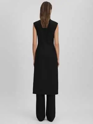 Halston Cowl Neck Wrap Midi Dress