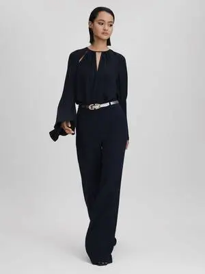 REISS Margeaux Wide Leg Suit Trousers - Navy