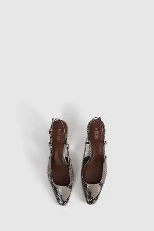 REISS Jade Snake Print Slingback Heels