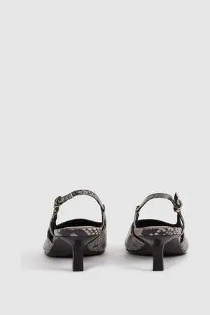 REISS Jade Snake Print Slingback Heels
