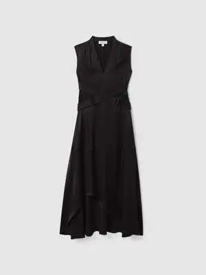 REISS Raya Asymmetric Midi Dress