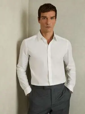 REISS Kiana Slim Fit Cotton Blend Shirt - White