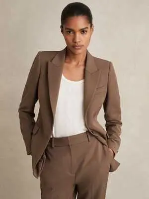REISS Gabi Petite Tailored Single Breasted Suit Blazer - Mink Neutral