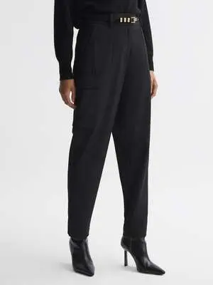 REISS Violet Mid-rise Cargo Trousers - Black