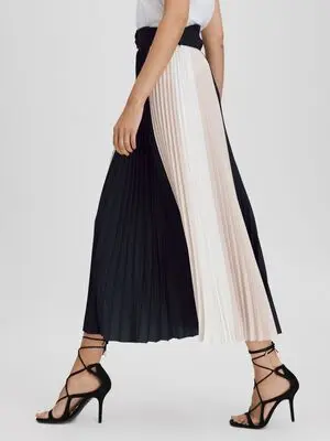 REISS Ava Colorblock Pleated Midi Skirt