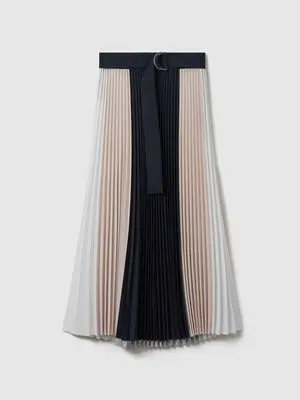 REISS Ava Colorblock Pleated Midi Skirt