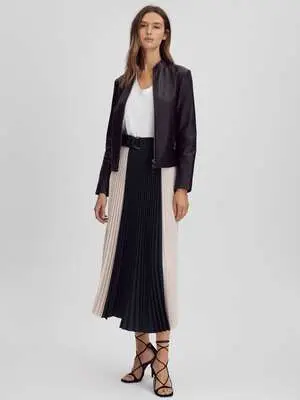 REISS Ava Colorblock Pleated Midi Skirt