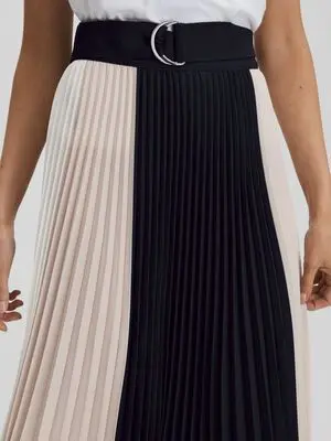 REISS Ava Colorblock Pleated Midi Skirt
