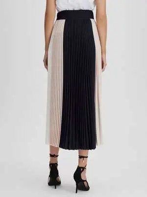 REISS Ava Colorblock Pleated Midi Skirt