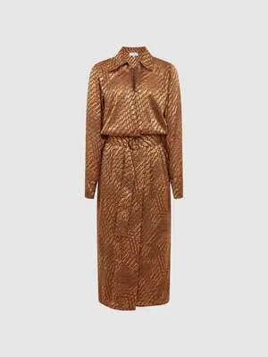 REISS Devoure Print Belted Midi Dress