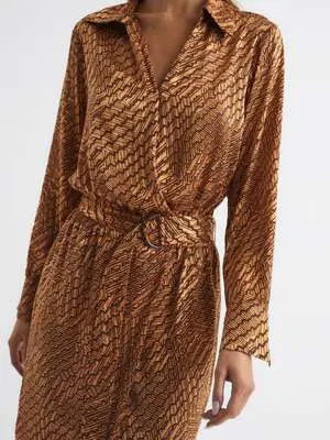 REISS Devoure Print Belted Midi Dress