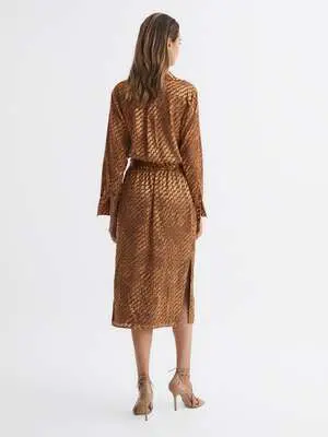 REISS Devoure Print Belted Midi Dress